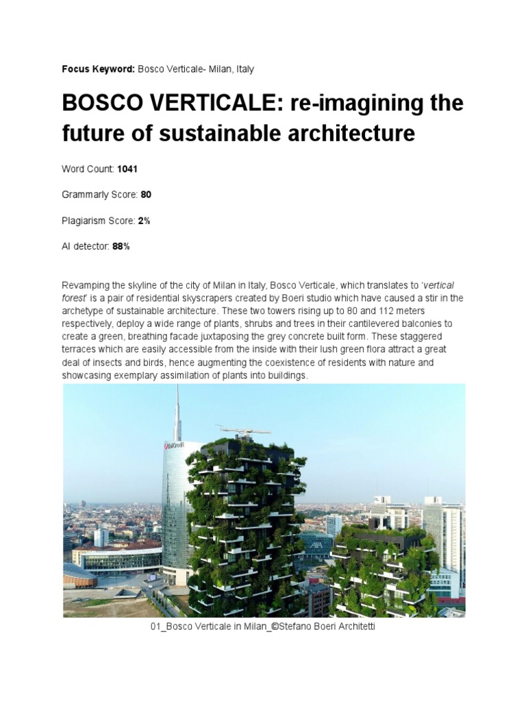 Case Study Bosco Verticale - Milan, Italy - Kashish Sadaria | PDF