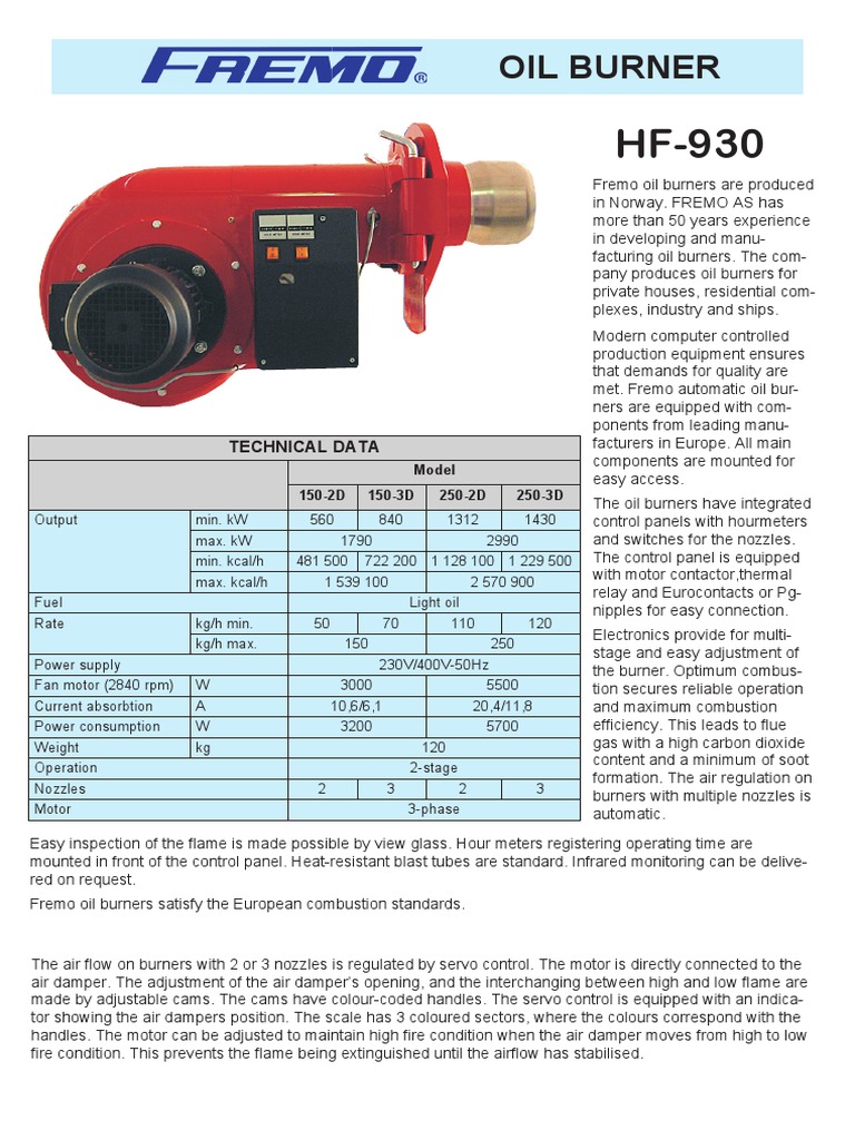 Fremo Oil Burners Technical Specifications | PDF