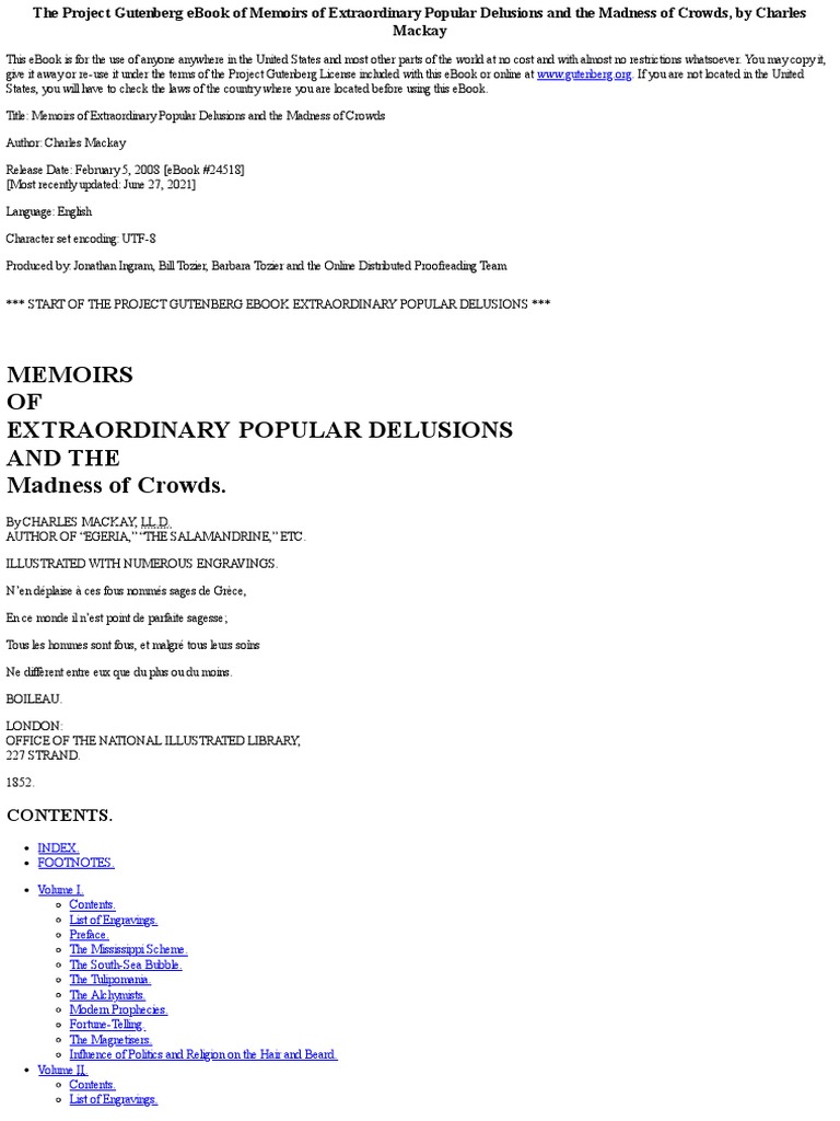 Memoirs of Extraordinary Popular Delusions and The Madness of Crowds ...