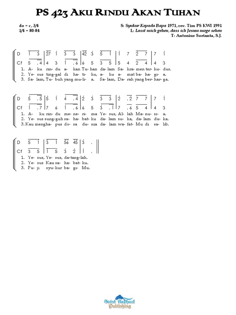 423 AKU RINDU AKAN TUHAN - Arr. A. Soetanta SJ | PDF