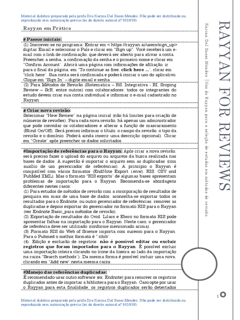 Rayyan em Prática - Aula Métodos de Revisão | PDF