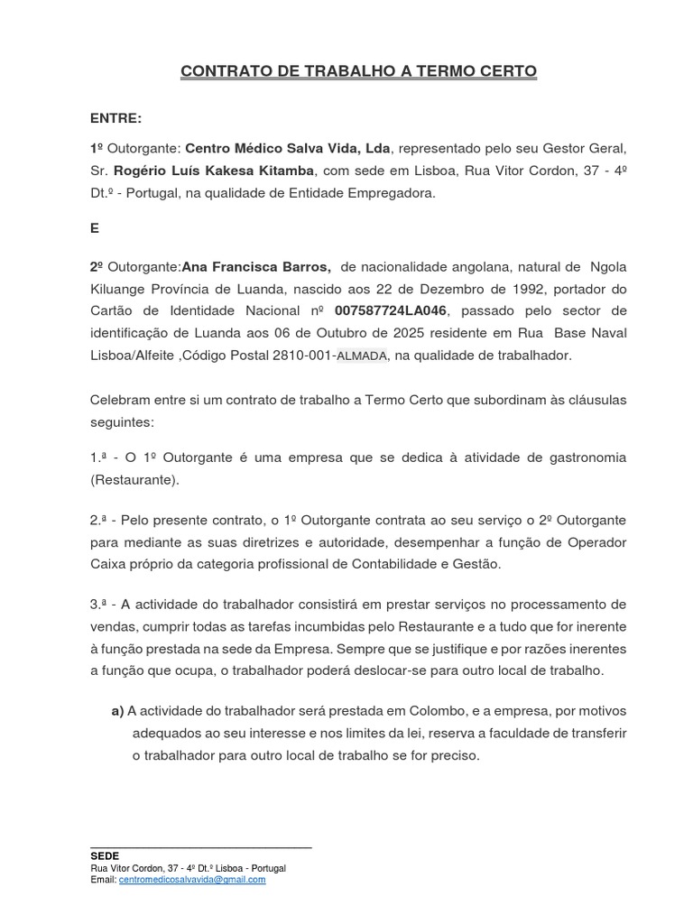 Contrato de Trabalho A Termo Certo | PDF