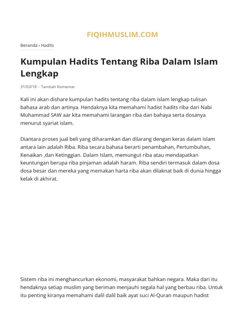 Ayat dan Hadits tentang RIBA | PDF