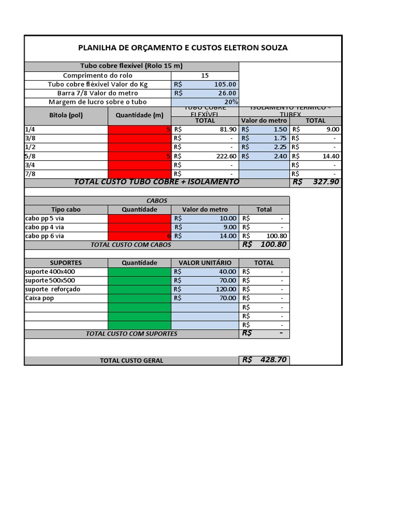 Planilha Custo Material | PDF
