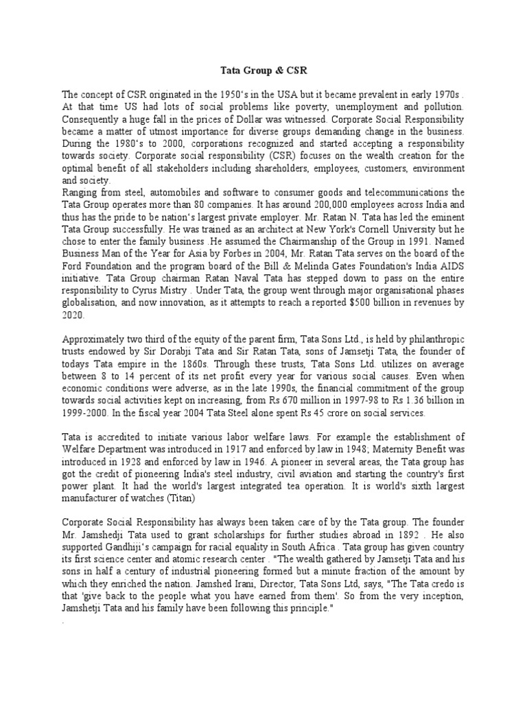 CSR Case Study | PDF | Corporate Social Responsibility | Sustainable ...