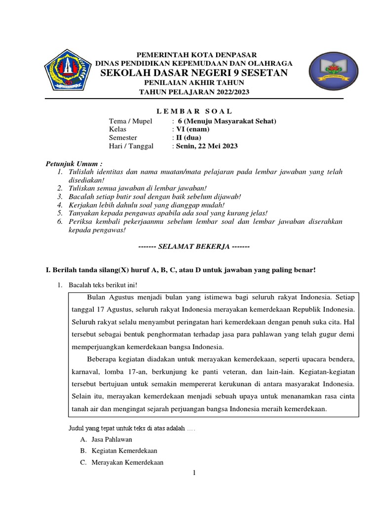 Soal Pat Tema 6 Kelas 6 | PDF | Politik | Perjalanan