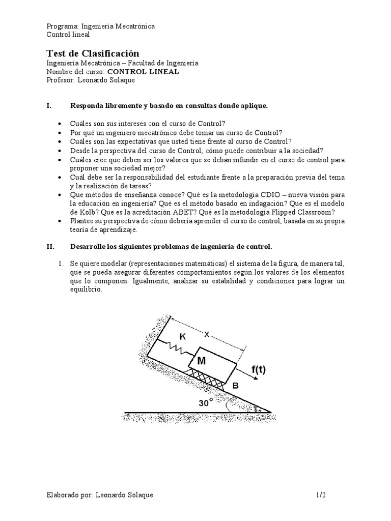 Test de Clasificación en Control Lineal | PDF | Informática