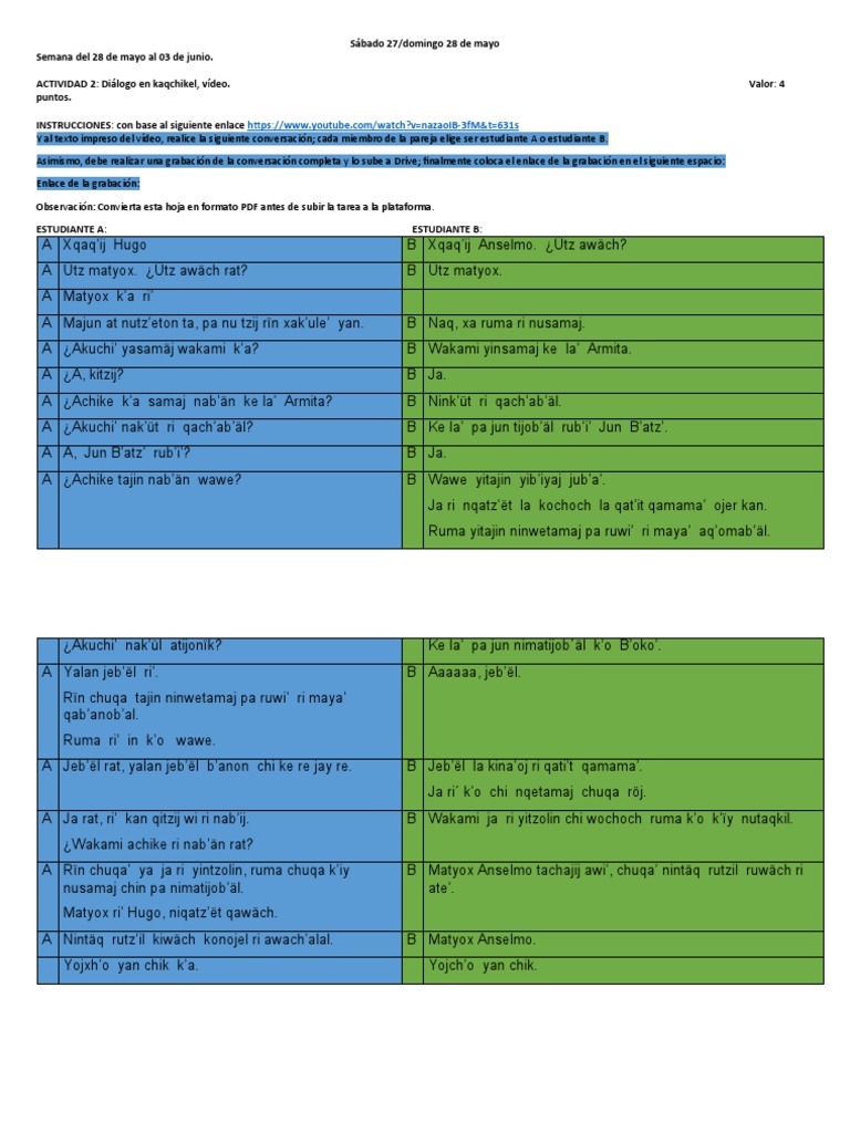 ACT 2-Diálogo 1 en Kaqchikel | PDF