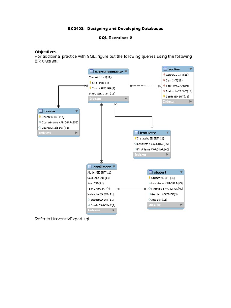 BC2402 Basic SQL Exercise (Questions) - University | PDF