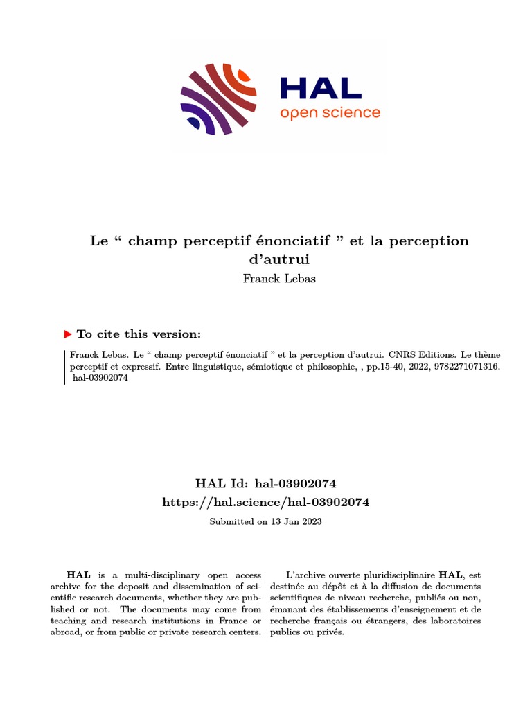 Thème Perceptif 2022 - LEBAS - Preprint | PDF | la perception | Linguistique