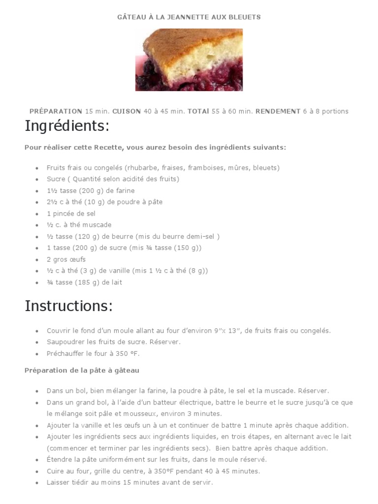 Gàteau À La Jeannette | PDF