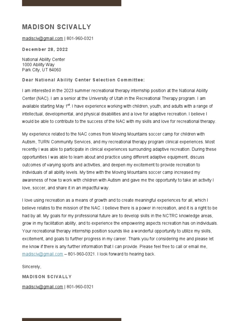 Nac Cover Letter - Madison Scivally | PDF