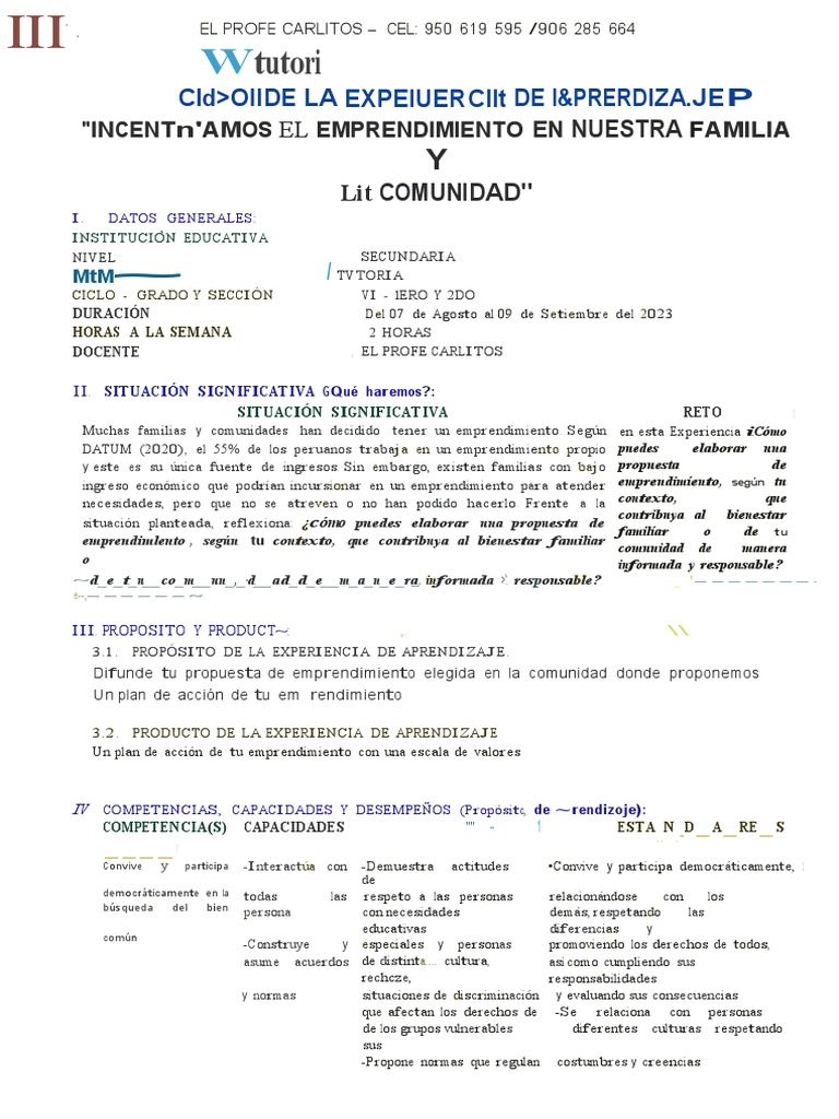 Experiencia de Aprendizaje N°05 - Ciclo Vi - 1ero y 2do - Tutoria - 2023 - 00001 | PDF ...