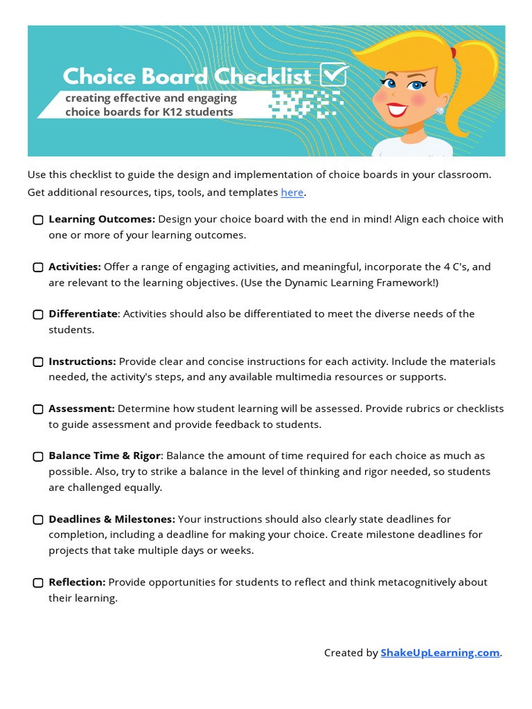 Choice Board Checklist | PDF