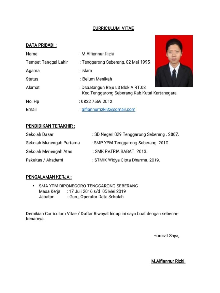 CV M.alfiannur Rizki | PDF