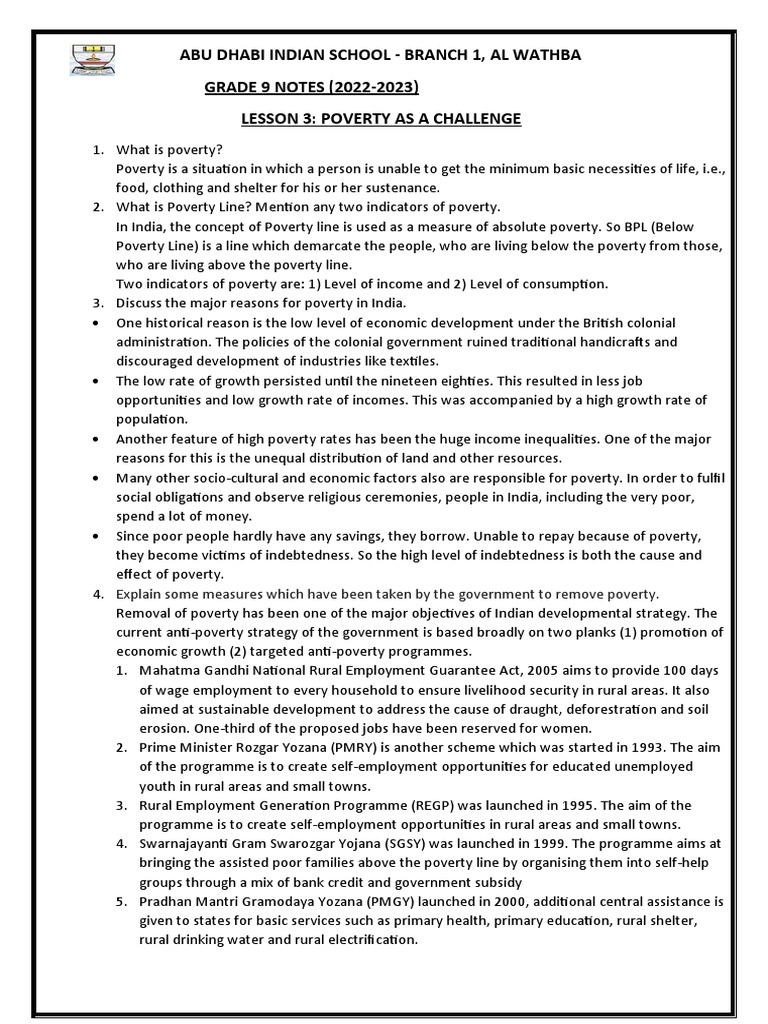 Grade 9 Notes Poverty 2 | PDF