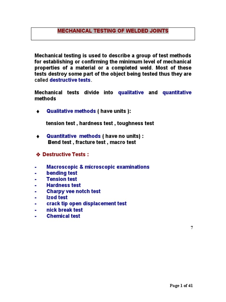 Testing Methods for Welded Joints | PDF | Ultimate Tensile Strength ...