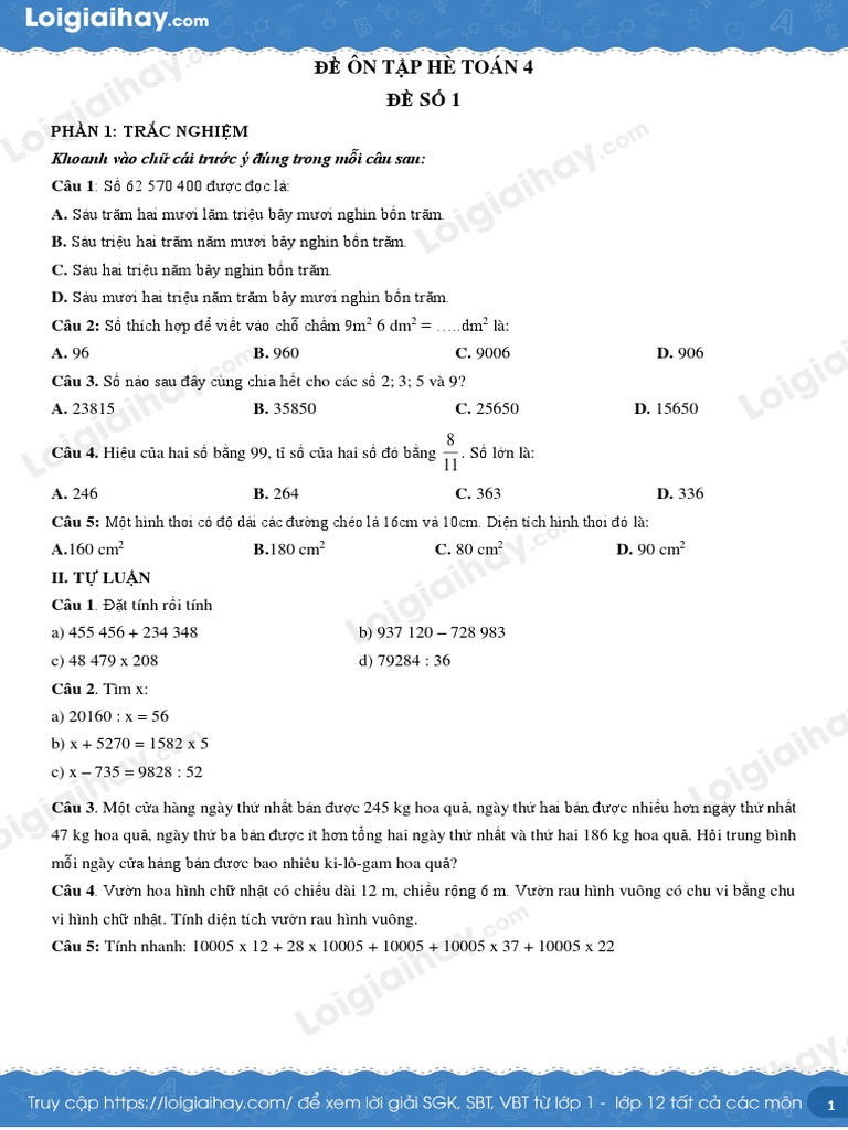 De On Tap He Lop 4 Len Lop 5 Mon Toan de So 1 Co Loi Giai Chi Tiet 1689842102 | PDF