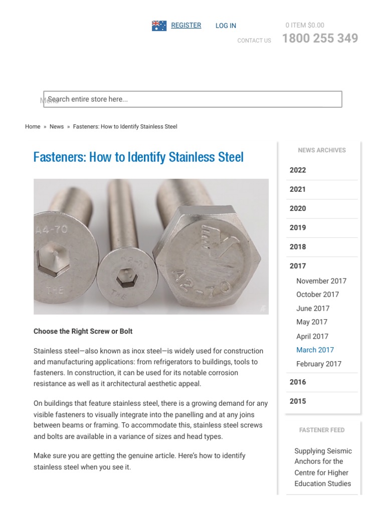 Fasteners - How To Identify Stainless Steel | PDF | Screw | Stainless Steel Fasteners - How To Identify Stainless Steel | PDF | Screw | Stainless Steel