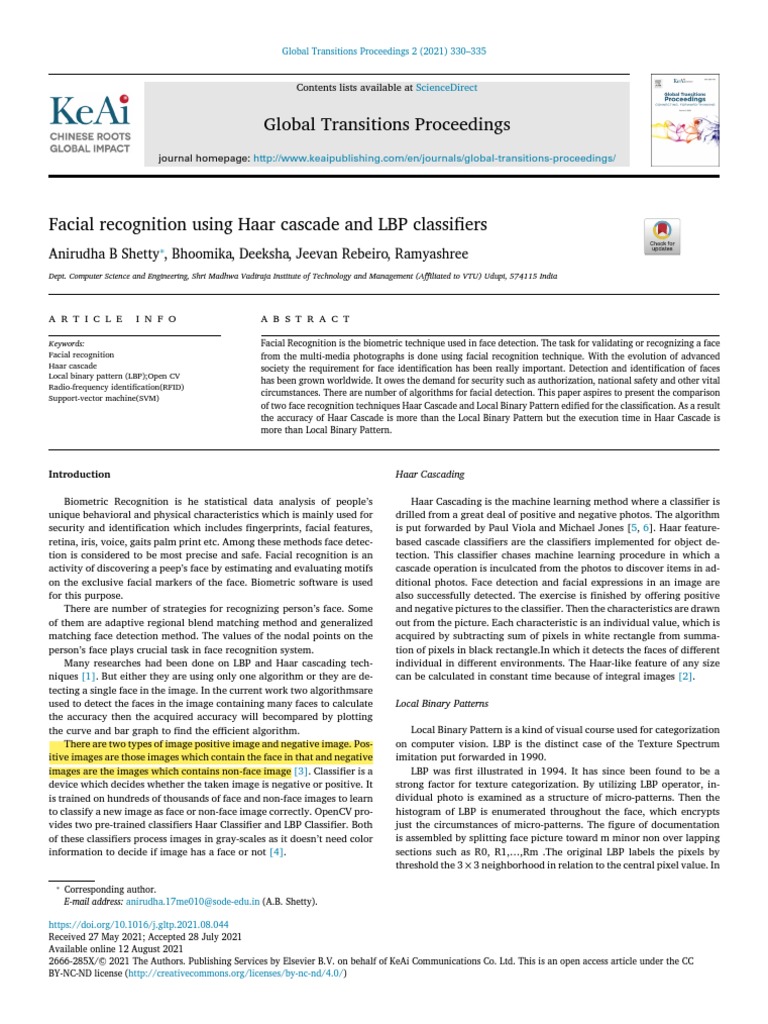 Haar Cascade Pdf Statistical Classification Biometrics