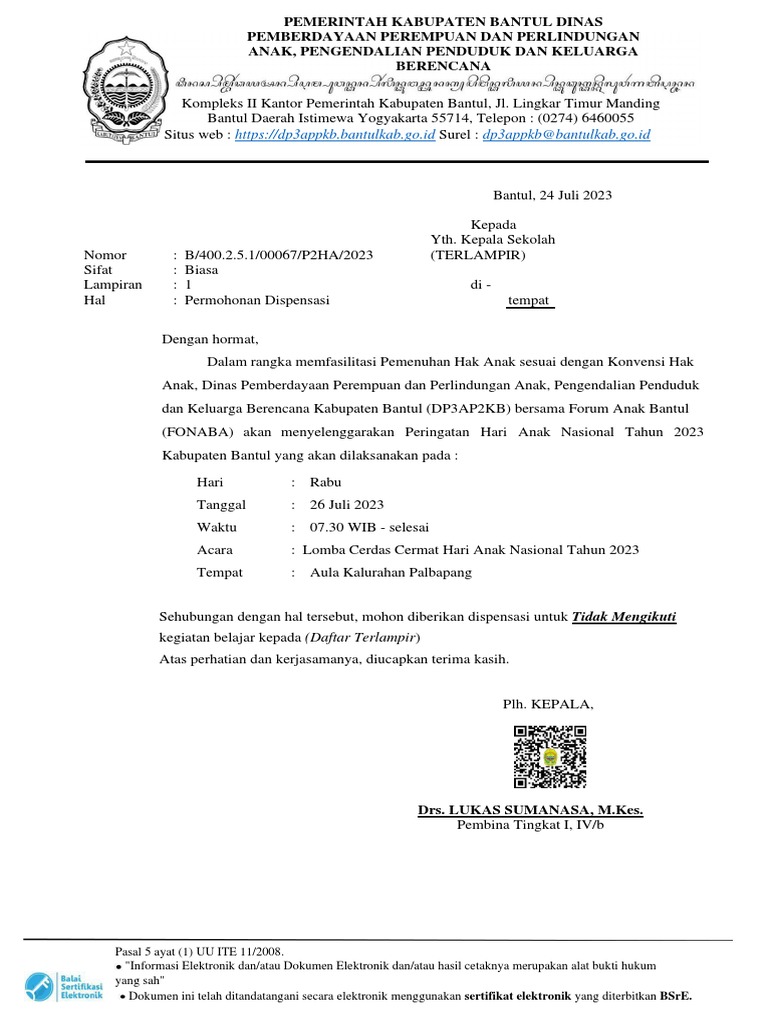 Surat Dispensasi Peserta Lcc Pra Han Pdf