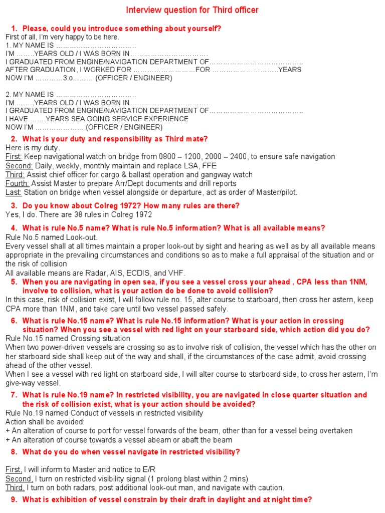 Interview Question For Third Officer | PDF