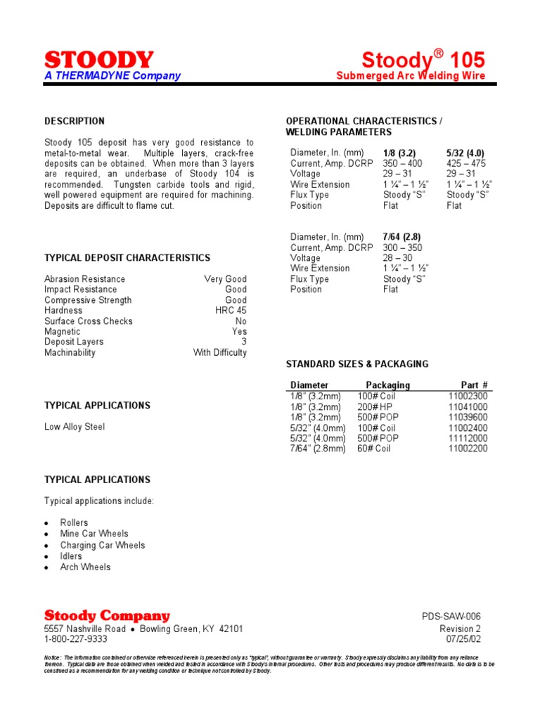 Stoody 105 | PDF | Construction | Welding