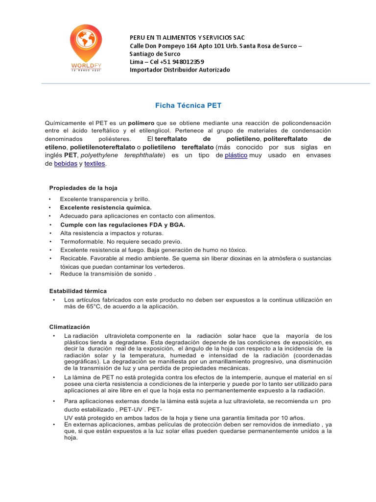 PET-Data-Sheet-28.09.2020 | PDF | Materiales | Química