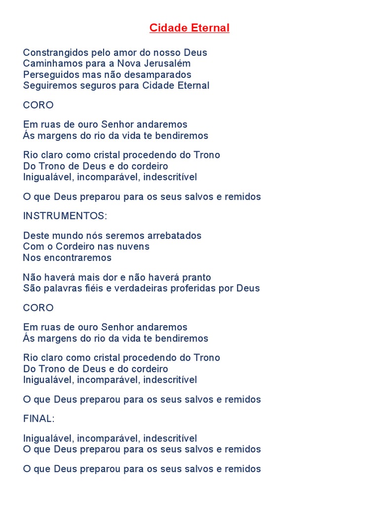 Cidade Eternal - Letra GL | PDF