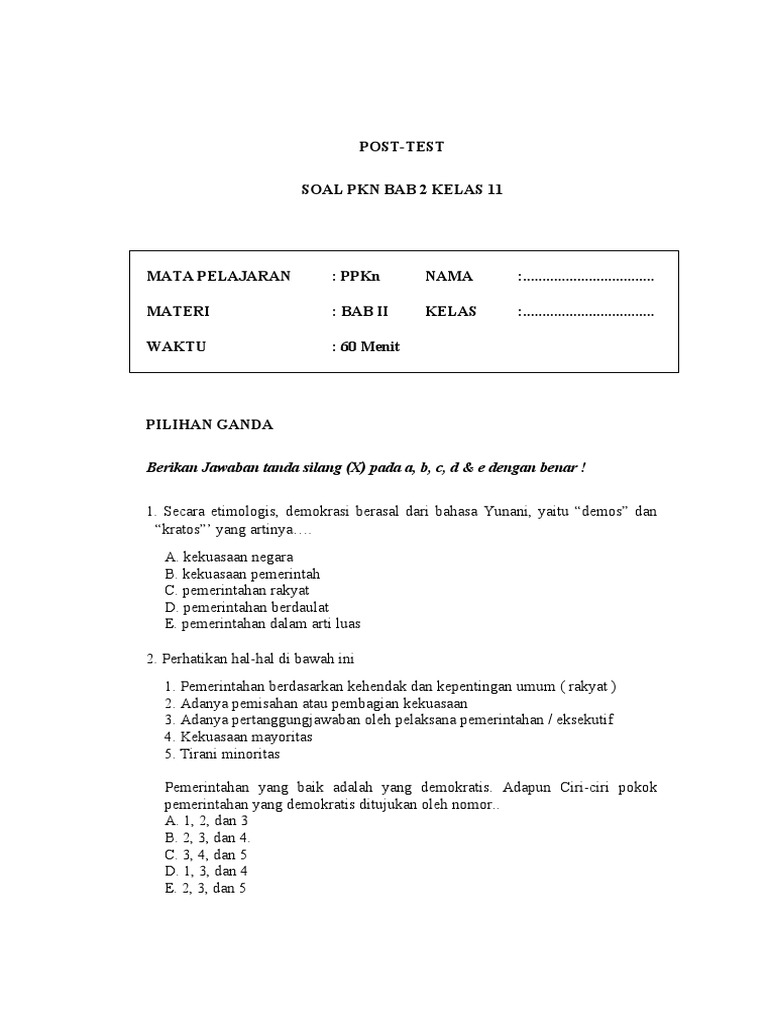 Contoh POST TEST | PDF