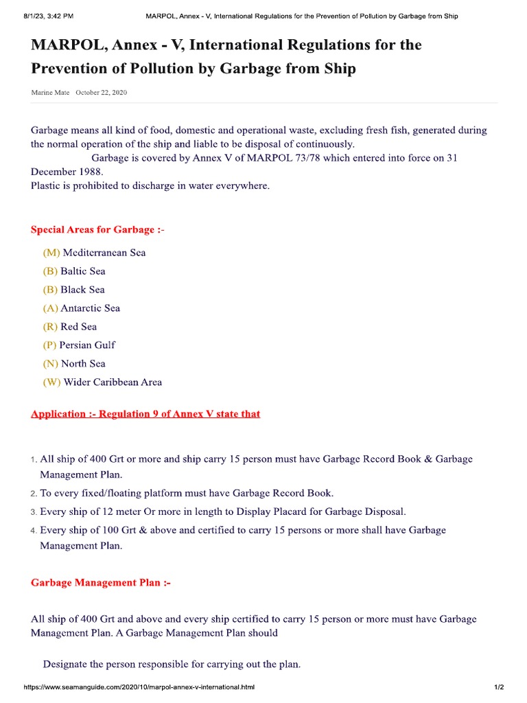 Marpol, Annex - V | PDF
