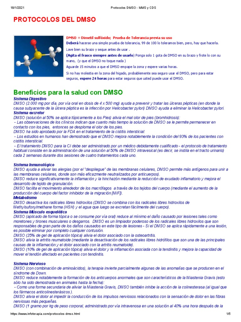 Protocolos DMSO - MMS y CDS | PDF | Medicamentos con receta | Inflamación