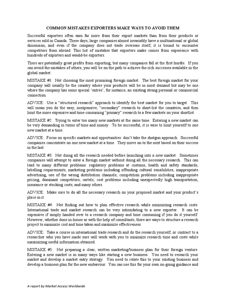 Common Mistakes in Exporting | PDF