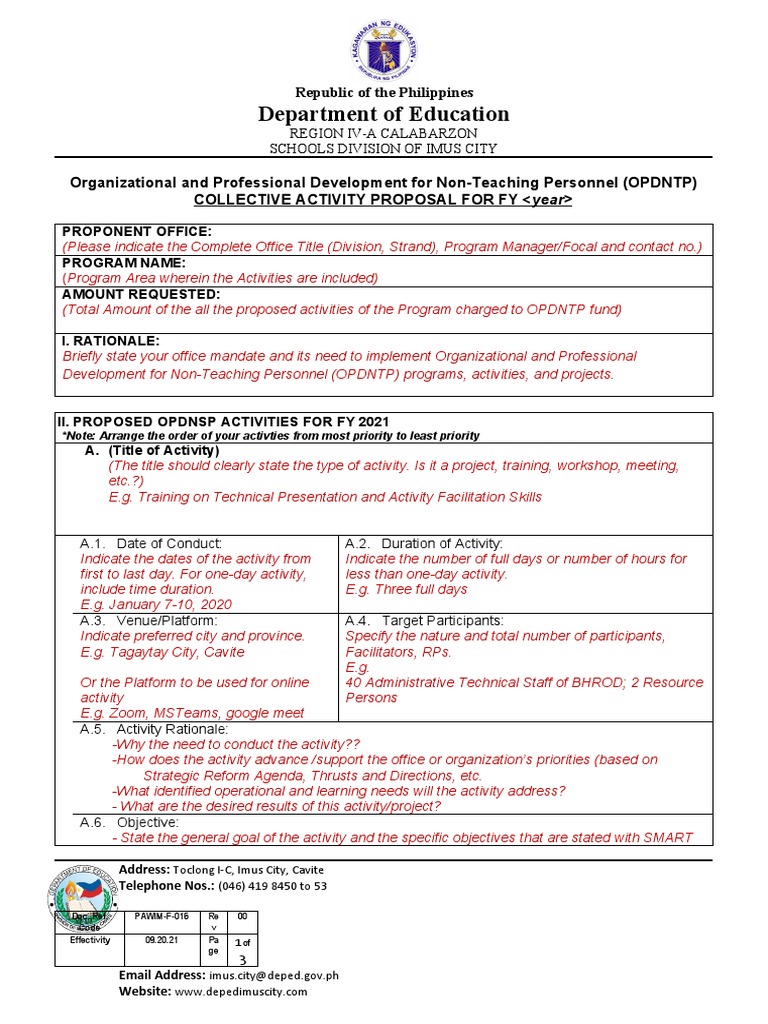 PAWIM F 016 OPDNTP Activity Proposal Template | PDF