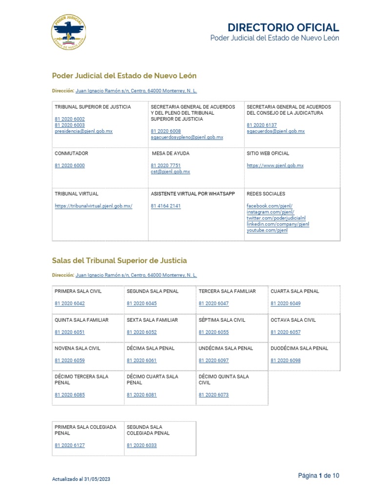 Directorio Oficial Poder Judicial NL | PDF | Judicaturas ...