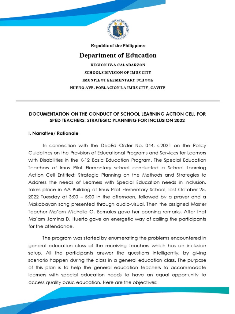 ACR - DOCUMENTATION SLAC For SPED TCHRS STRATEGIC PLANNING FOR ...
