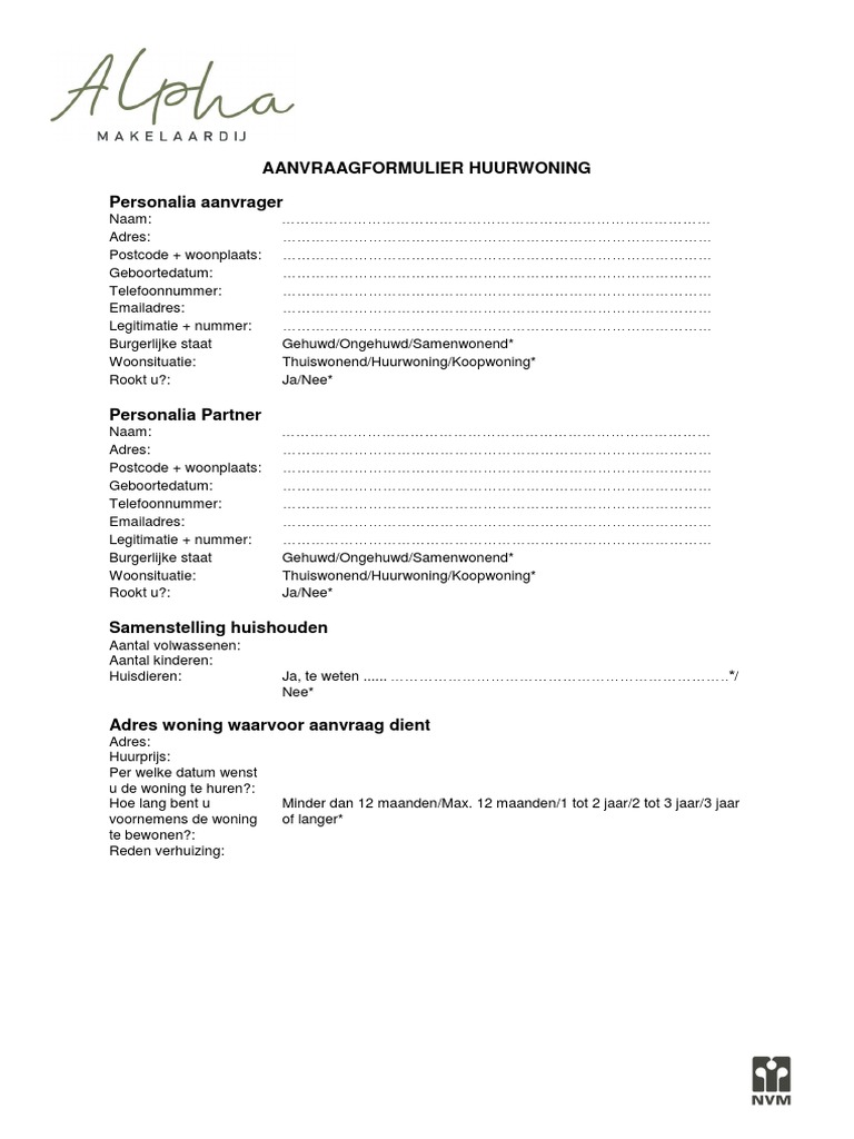 Aanvraagformulier Huurwoning 2019 | PDF