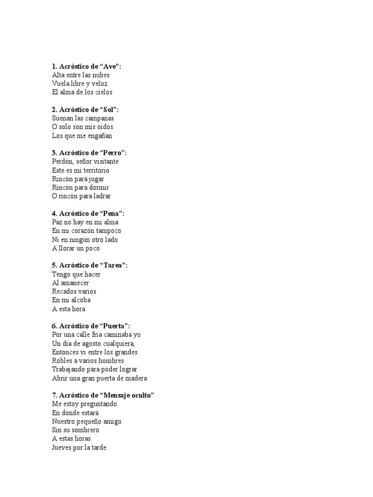 Acrosticos Ejemplos | PDF