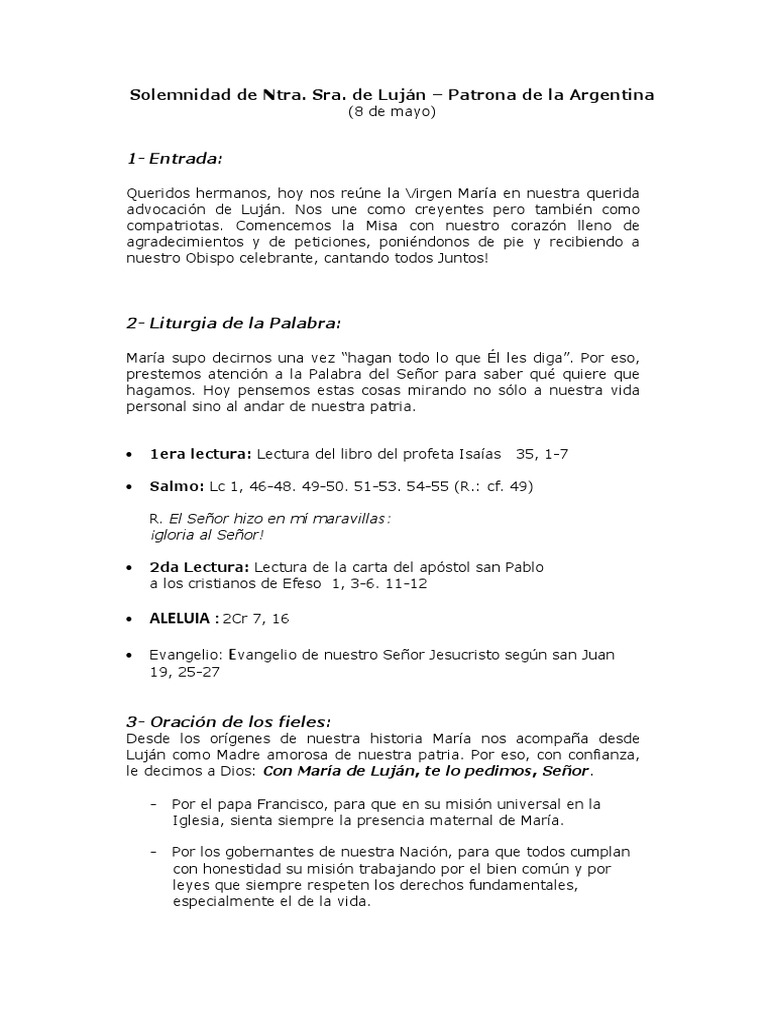Guion Misa Solemnidad De Ntra De Lujan 08 05 23 Pdf
