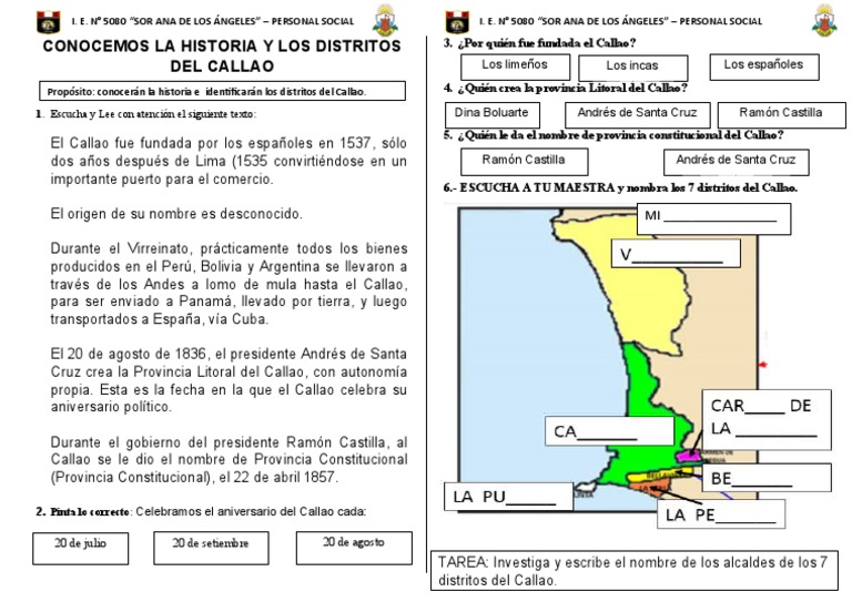Conocemos La Historia Del Callao y Sus distritos-FICHA | PDF