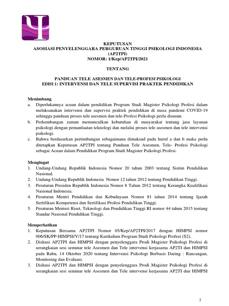 SK AP2TPI Dan BUKU PANDUAN TELE ASESMEN TELE INTERVENSI TELE SUPERVISI ...