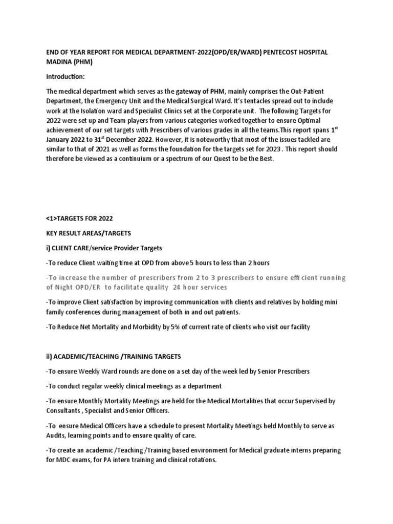 2022 Medical Dept. Report - PHM | PDF | Business | Science & Mathematics