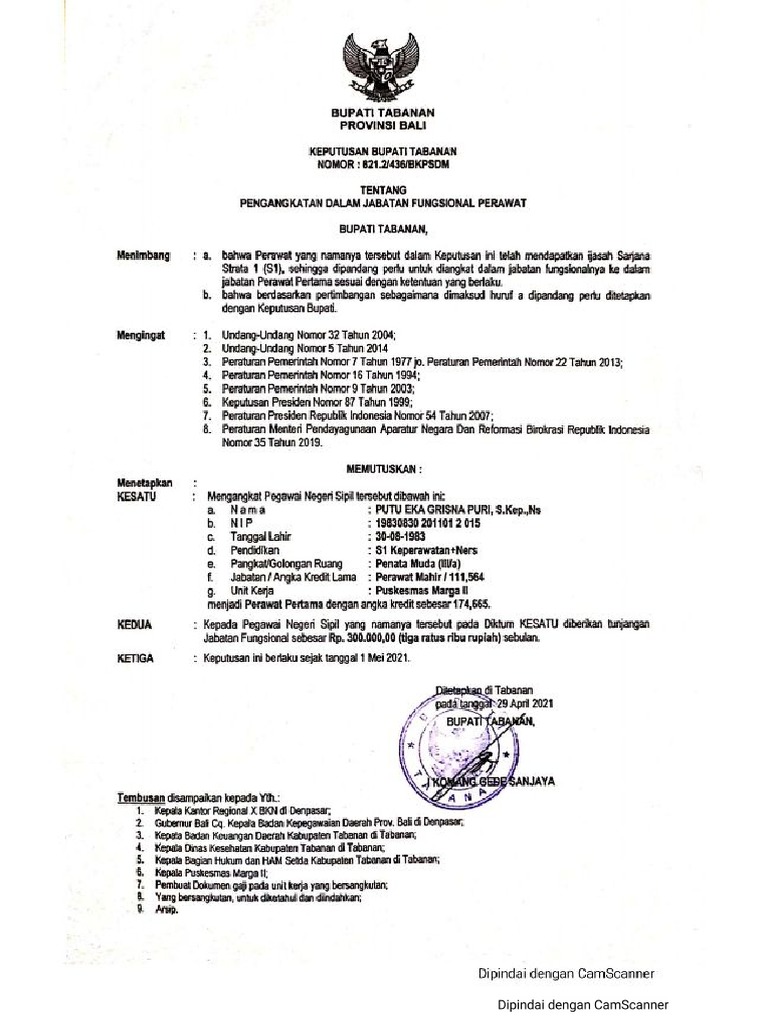 SK Jafung Perawat Pertama | PDF