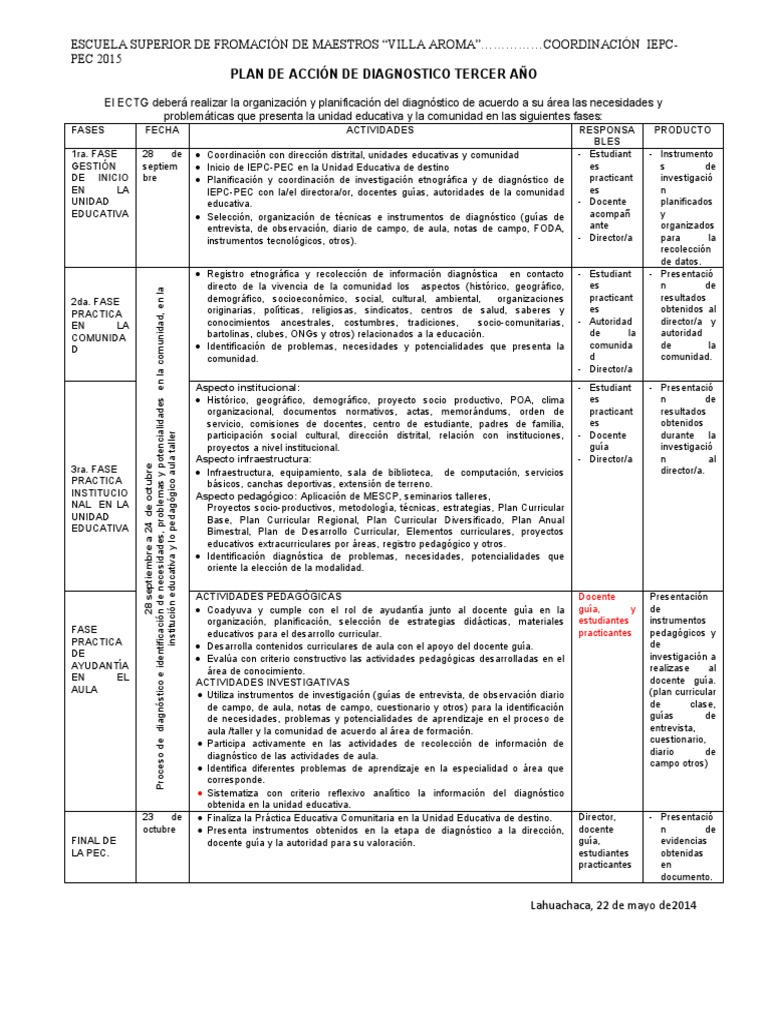 Plan de Acción de Diagnostico Tercer Año | PDF