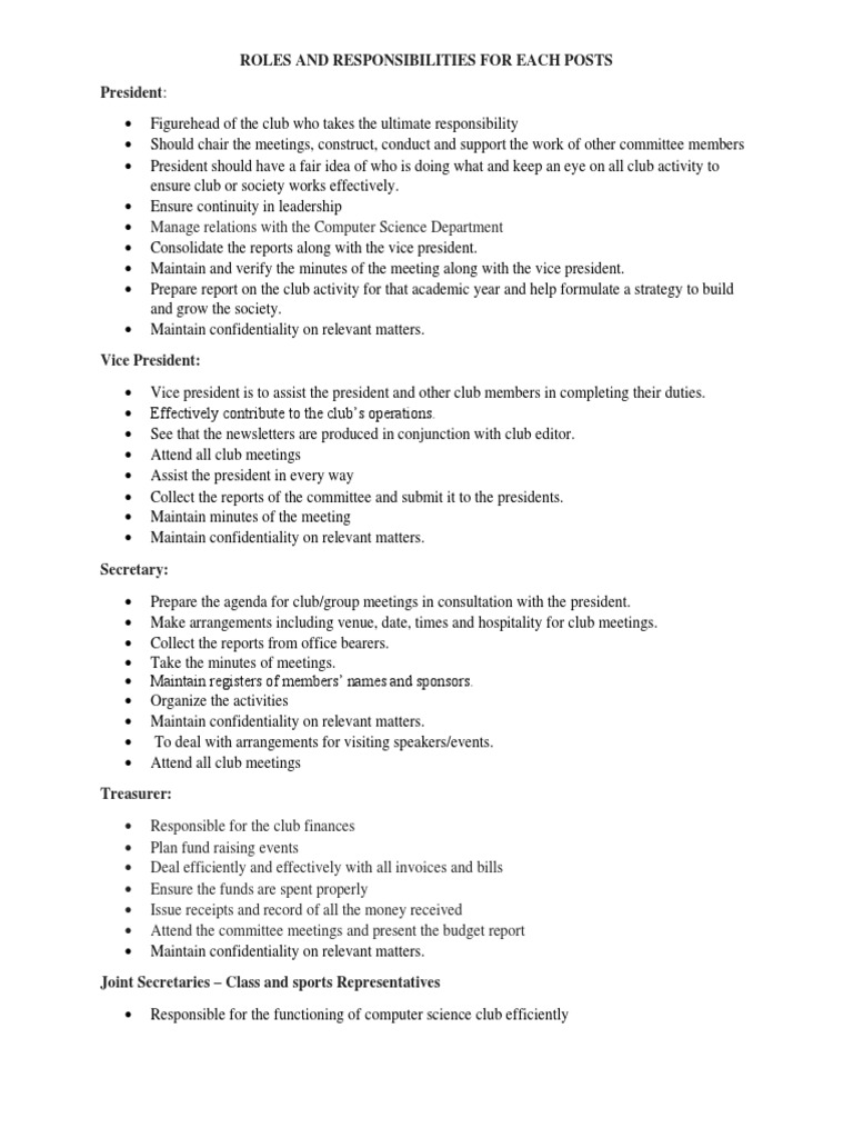 Roles and Responsibility | PDF