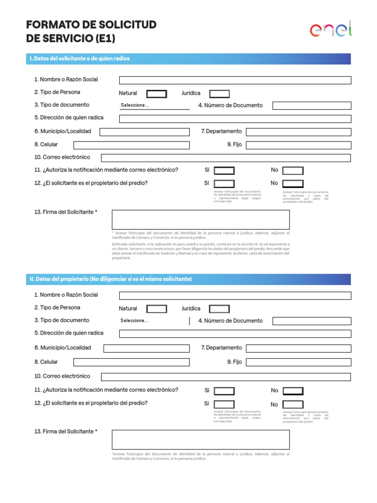 Formulario de Solicitudes Enel E1 - Completo | PDF