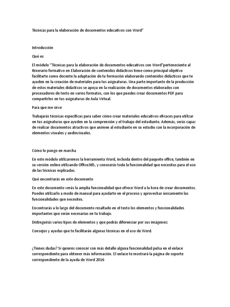 Técnicas para La Elaboración de Documentos Educativos Con Word | PDF