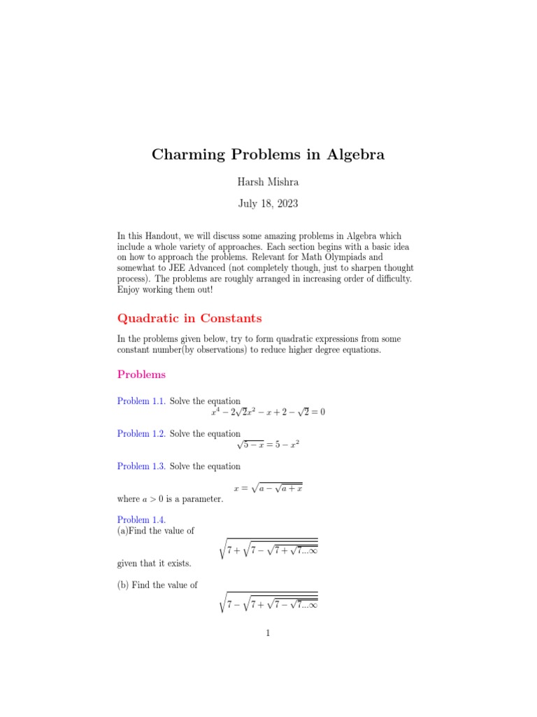 Algebra Handout | PDF