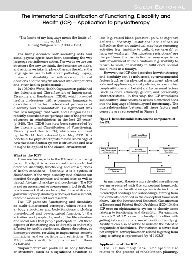 Physiotherapy & ICF Framework | PDF | Disability | Physical Therapy