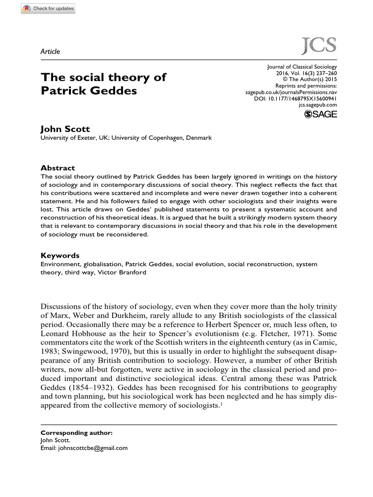 Rediscovering Patrick Geddes | PDF | Sociology | Social Theory